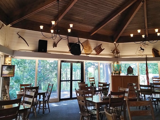 Wooden beams, rustic artifacts, and natural light create the perfect backdrop for food that tastes like your grandmother's kitchen—if your grandmother was an Ozark culinary genius.