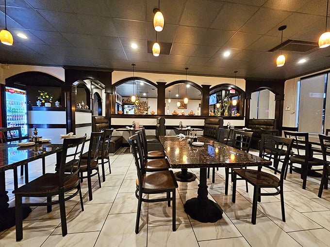 Clean lines, warm lighting, and comfortable seating create the perfect backdrop for culinary exploration. No distracting frills—just a stage set for the star of the show: the food.