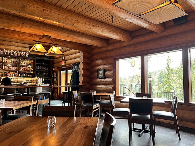 Where timber dreams and dining reality meet. The warm wooden interior creates an atmosphere that's both grand and cozy.