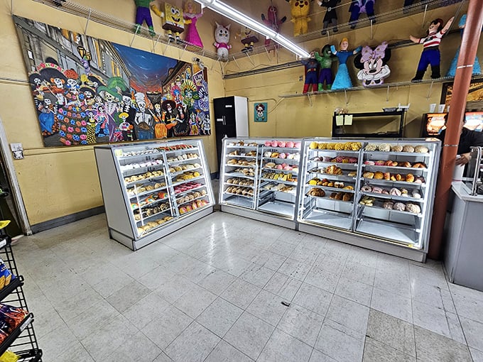 Colorful piñatas watch over glass cases filled with Mexican pastry perfection. This bakery doesn't need fancy decor when the food does all the talking.