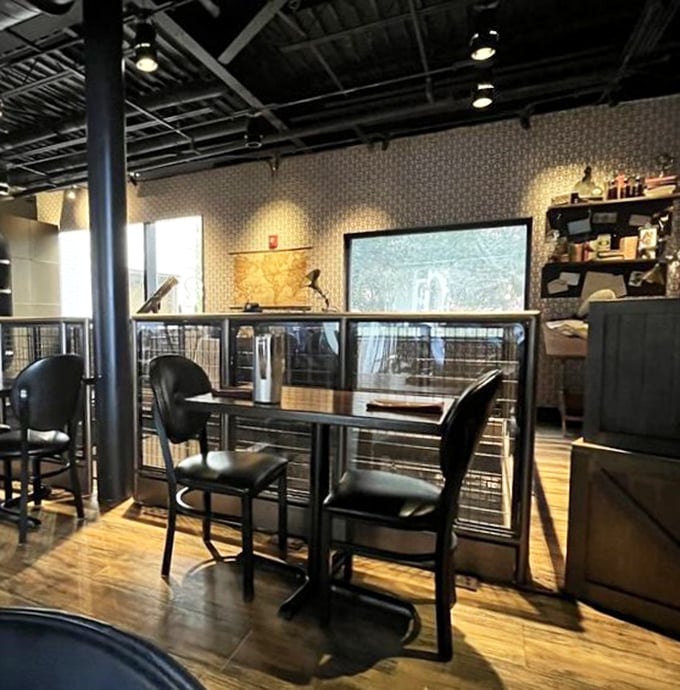 This isn't just a table—it's a front-row seat to a steampunk adventure. Maps and scientific instruments on the walls hint at sweet discoveries ahead.