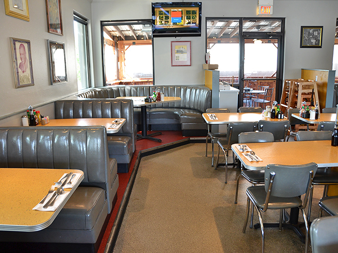 Classic silver booths and formica tables create that unmistakable time-capsule deli atmosphere where conversations flow as freely as the coffee.