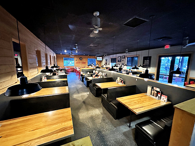 Inside, wooden booths and simple tables create that perfect "come as you are" atmosphere where the only dress code is an empty stomach.