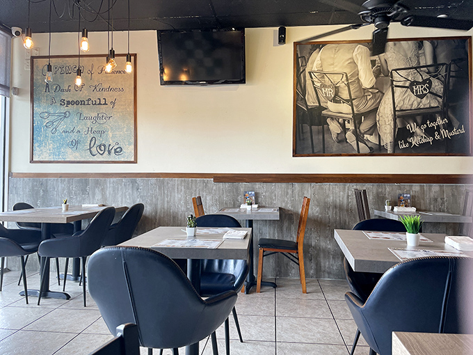 Wisdom on the walls and comfort in every corner. The restaurant's philosophy—patience, kindness, laughter, and love—flavors everything they serve.