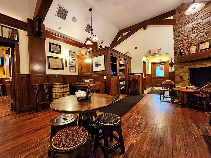 Step inside and time travel to Ireland without the jet lag – rich wood paneling, exposed beams, and that fireplace practically begging you to settle in with a pint.