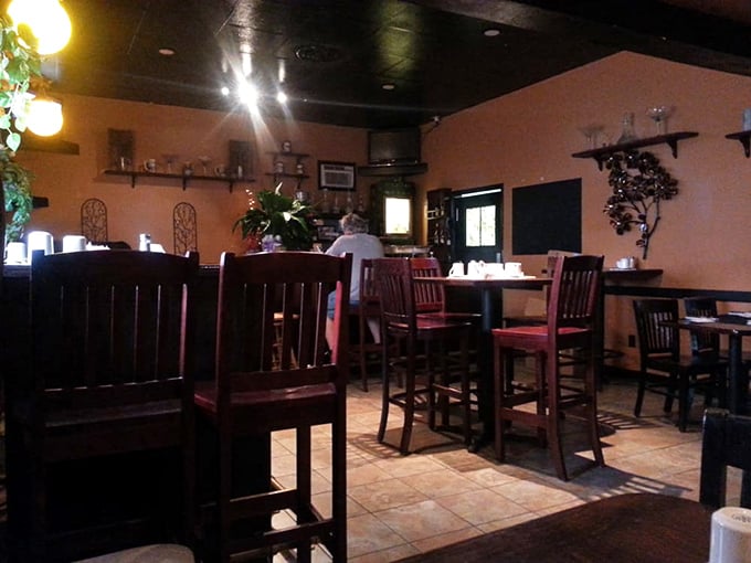 Step inside to warm peach walls and dark wooden furniture that create the kind of cozy atmosphere chain restaurants spend millions trying to replicate. Spoiler alert: they never quite get it right.