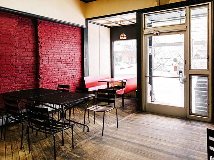 Simple red brick walls and no-nonsense seating tell you everything you need to know—this place puts all its energy into the food, not fancy décor.
