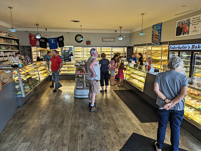 Inside this temple of temptation, customers contemplate life's most important decision: cream horn or apple fritter? (Correct answer: both.)