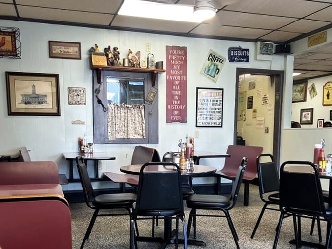 Step inside and you're greeted by walls that tell stories—each sign, photo, and knickknack a chapter in this diner's community cookbook.