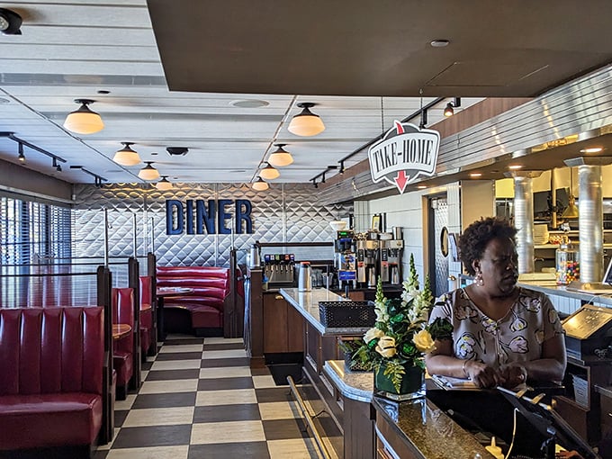 Red vinyl booths and checkered floors transport you to a bygone era, while modern touches remind you this isn't your grandparents' greasy spoon.