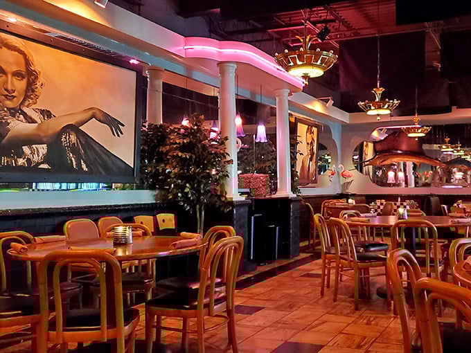Hollywood glamour meets coastal charm inside, where vintage portraits watch over diners enjoying meals worthy of their own star on the Walk of Fame.