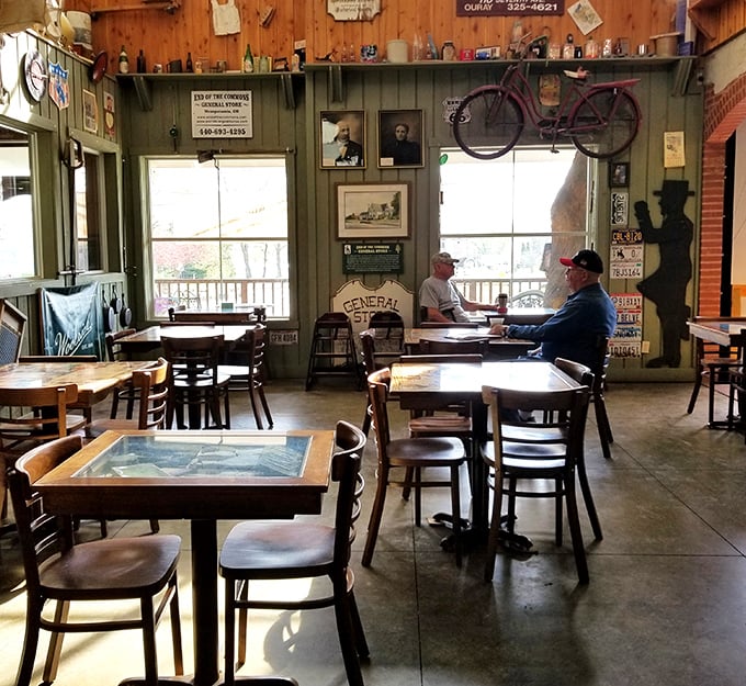 Where locals gather to solve the world's problems over coffee. That vintage bicycle on the wall isn't going anywhere—it's retired too.