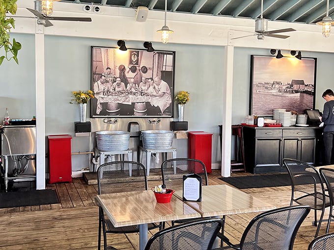 Nautical nostalgia meets modern comfort inside The Point. Those black and white photos on the wall tell stories of Chesapeake traditions that flavor every bite.