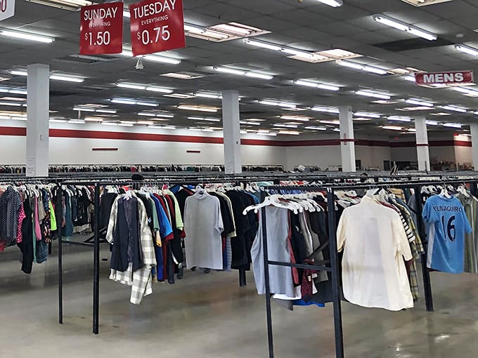 Endless racks of possibility where yesterday's fashion finds tomorrow's admirers. The men's section alone could outfit a small army of dapper dressers.
