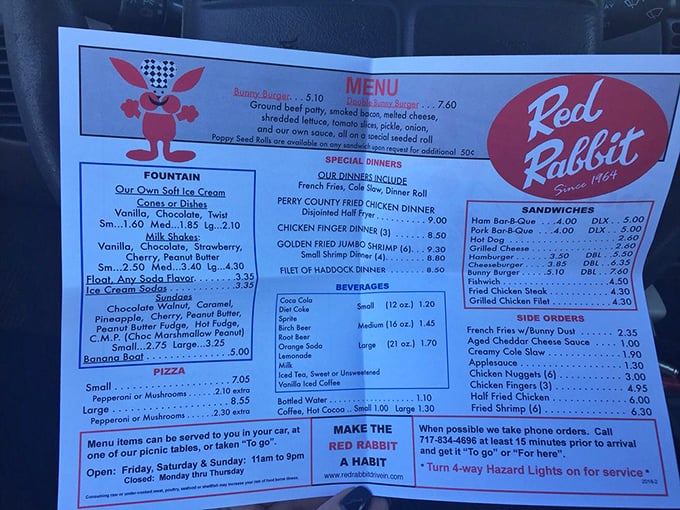 This menu isn't just a list of food—it's a time machine. The Bunny Burger has been making Pennsylvanians smile since bell-bottoms were unironically cool.