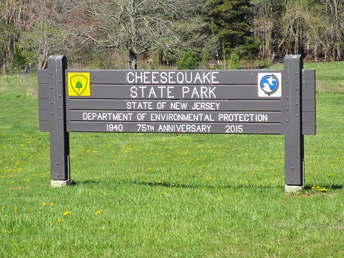 The park's entrance sign stands proudly since 1940, bearing perhaps the most conversation-starting name in the entire New Jersey park system.
