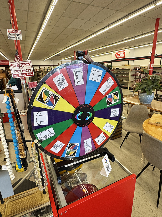 Spin the wheel of thrifty fortune! This colorful game of chance adds carnival flair to your shopping adventure, with discounts that might make your day.
