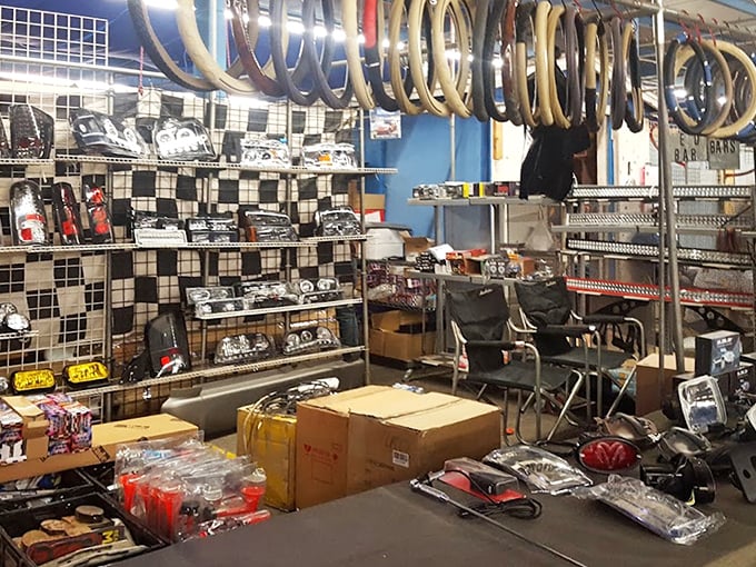 Gearhead nirvana! This automotive parts booth has enough steering wheels and accessories to customize every ride in your fantasy garage.