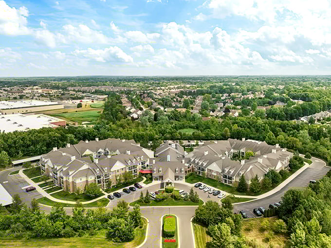All Seasons Rochester Hills from above – proof that retirement communities don't need to look like retirement communities.