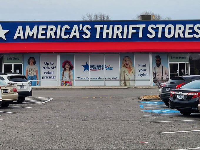 America's Thrift Store stands tall, ready to swallow your afternoon in the best possible way.