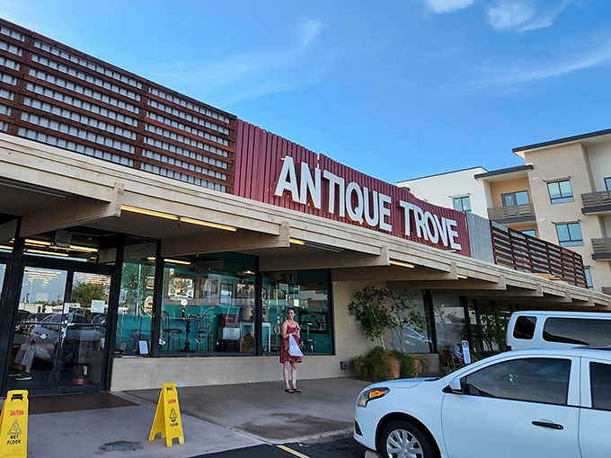 Antique Trove's sleek storefront whispers sophistication while your wallet prepares for some seriously satisfying vintage shopping adventures ahead.