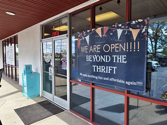 That cheerful banner says it all - thrifting should be fun, affordable, and maybe slightly addictive.