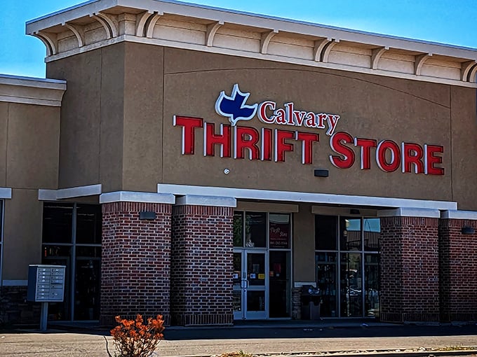 Calvary's bold red sign beckons like a lighthouse for bargain hunters. This thrift store proves that "pre-loved" doesn't mean "past its prime."