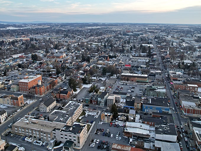 Chambersburg's aerial view reveals a patchwork of neighborhoods nestled against Pennsylvania's rolling landscape. A bird's-eye bargain!