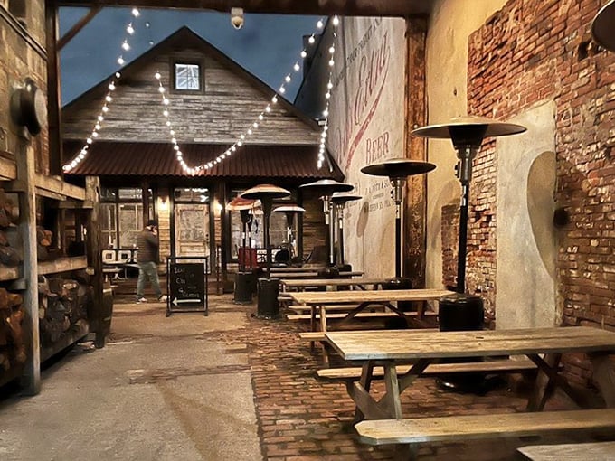 Fette Sau's brick-walled courtyard feels like stumbling into the backyard barbecue of your dreams—string lights included.