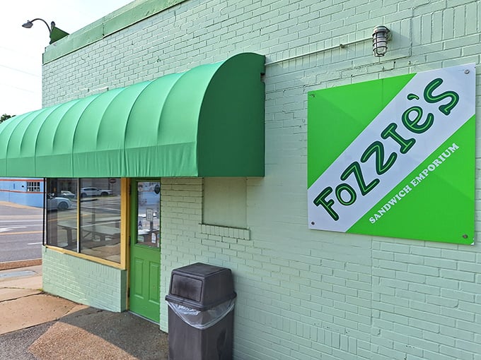 When a building glows this green, you know someone inside takes their sandwich game seriously.