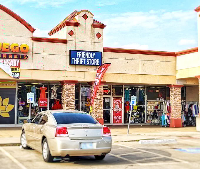 The cheerful storefront practically winks at you, promising friendly faces and even friendlier prices inside.