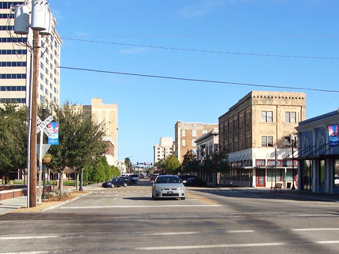 Classic downtown Gulfport architecture lines streets where seafood dinners won't require a second mortgage on your house.