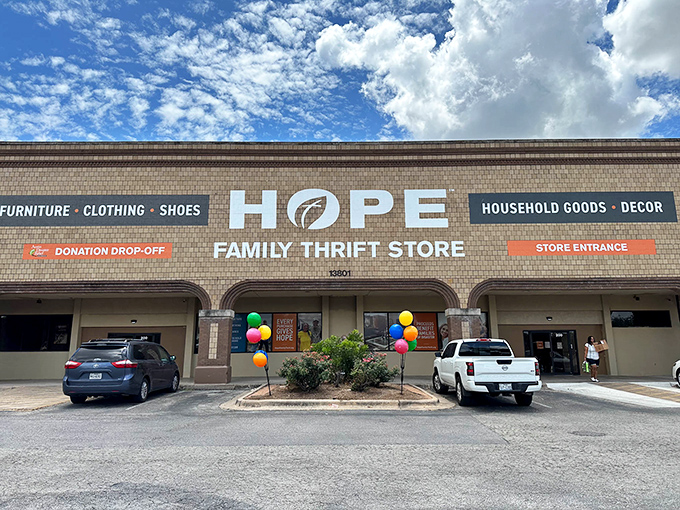 HOPE Family Thrift Store doesn't just sell secondhand goods—it sells possibilities. Those colorful balloons aren't just decoration; they're celebrating your future finds!