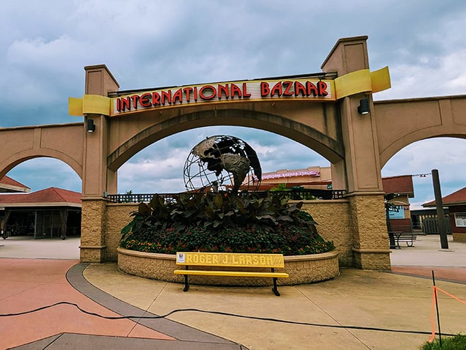 That iconic International Bazaar entrance promises a world tour without the jet lag or passport—just pure shopping adventure ahead.