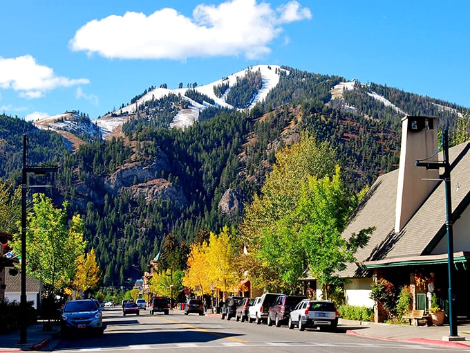 Ketchum in autumn – where golden aspens frame Bald Mountain and skiers dream of the season to come.
