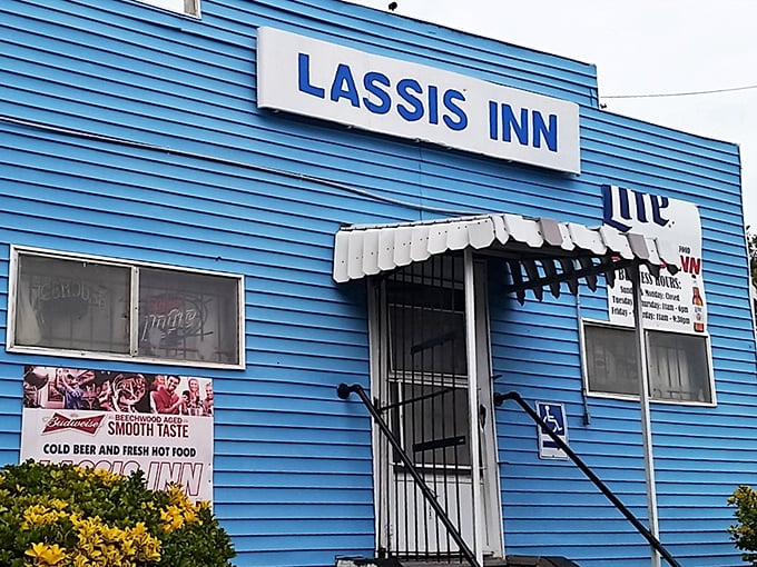 That brilliant blue exterior isn't just paint – it's a beacon calling hungry souls home.