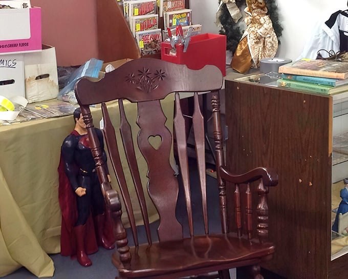 That perfect wooden rocking chair whispers "sit a spell" while you contemplate your collectible treasures.