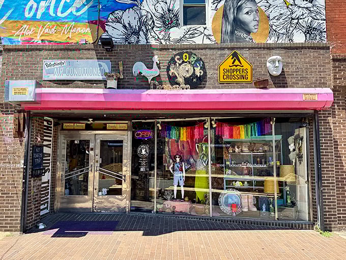 Philly AIDS Thrift exterior: "Street art meets secondhand shopping! This vibrant storefront promises an adventure, not just a shopping trip."