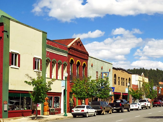 Quincy's colorful downtown buildings pop against the Sierra backdrop like a postcard you can actually afford to live in.