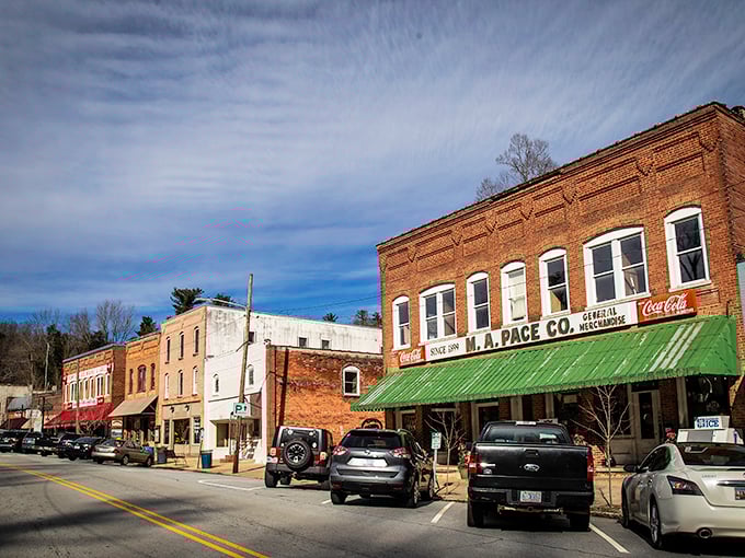 Saluda's historic storefront whispers tales of simpler times when shopping meant knowing your merchant.