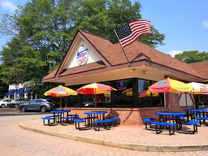 Those colorful umbrellas aren't just for show - they're creating the perfect outdoor dining room for Chicago-style perfection.