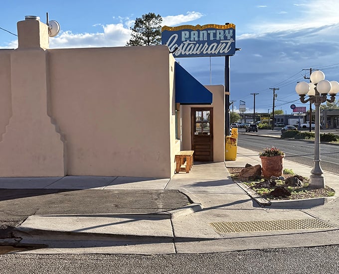 The Pantry's unassuming exterior hides a breakfast paradise that's been Santa Fe's morning secret since 1948.