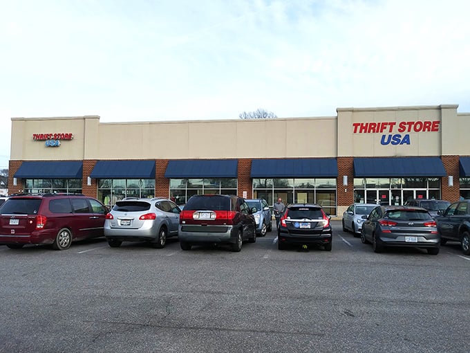 The parking lot bustles with activity as Thrift Store USA welcomes treasure hunters of all stripes. The thrill of the hunt begins here!