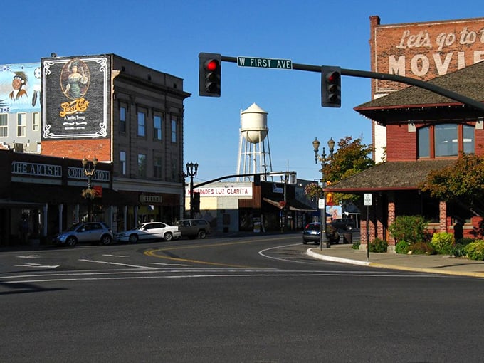 Toppenish's historic downtown showcases that classic water tower pride, standing tall like a beacon for budget-conscious travelers.