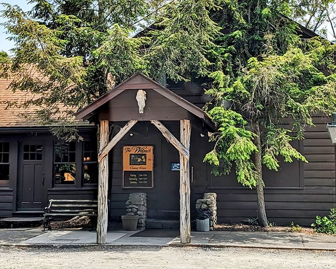 Rustic cabin vibes and skull décor signal serious carnivore territory ahead - welcome to steak paradise.
