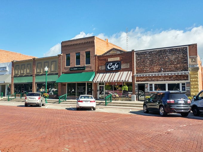 These colorful storefronts in Aurora aren't just buildings—they're chapters in a small-town story that keeps getting better.