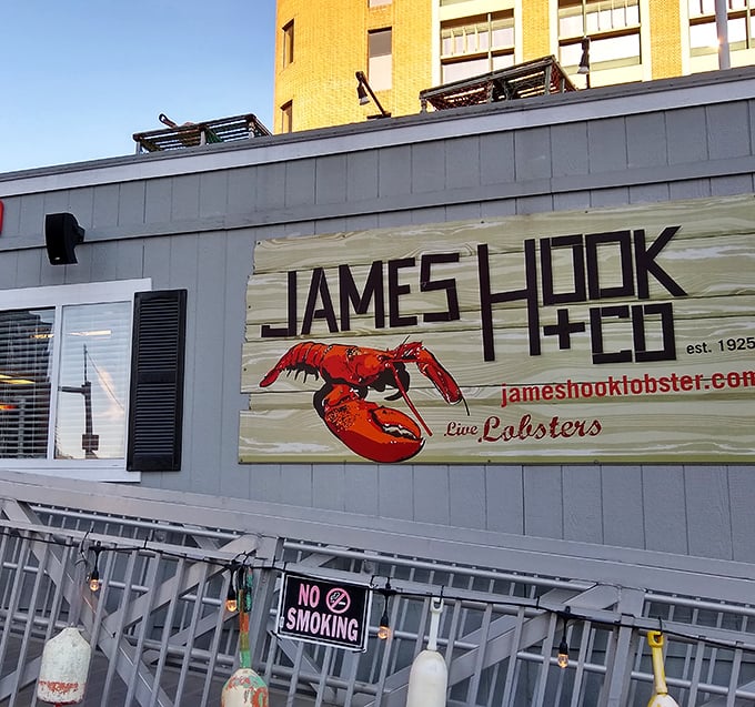 The sign says it all – lobster and seafood in a building that puts every ounce of effort into what's on your plate rather than architectural flourishes.