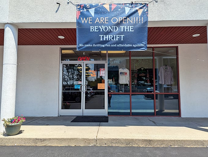 That cheerful banner says it all - thrifting should be fun, affordable, and maybe slightly addictive.