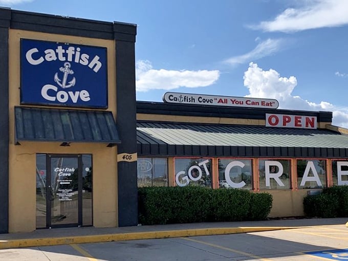 Catfish Cove's exterior might be humble, but inside it's like finding the seafood motherlode in landlocked Oklahoma.