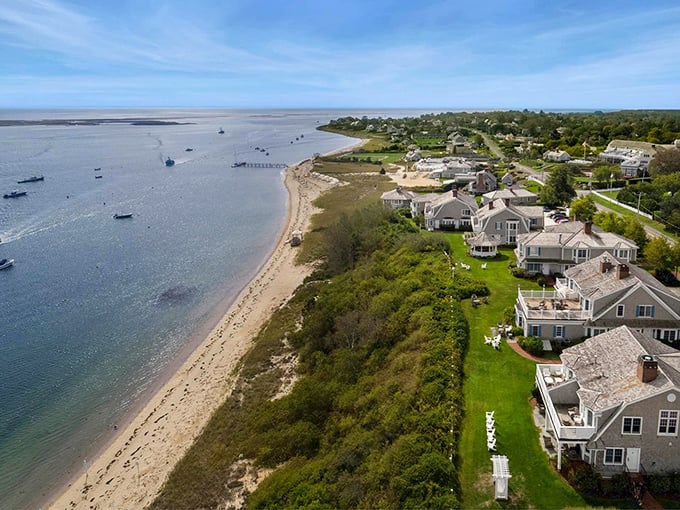 From above, this Cape Cod gem reveals its secret: beaches that stretch like golden ribbons into forever.